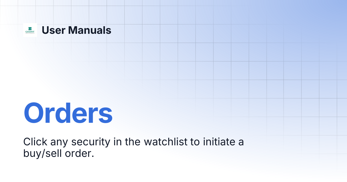 Orders | User Manuals