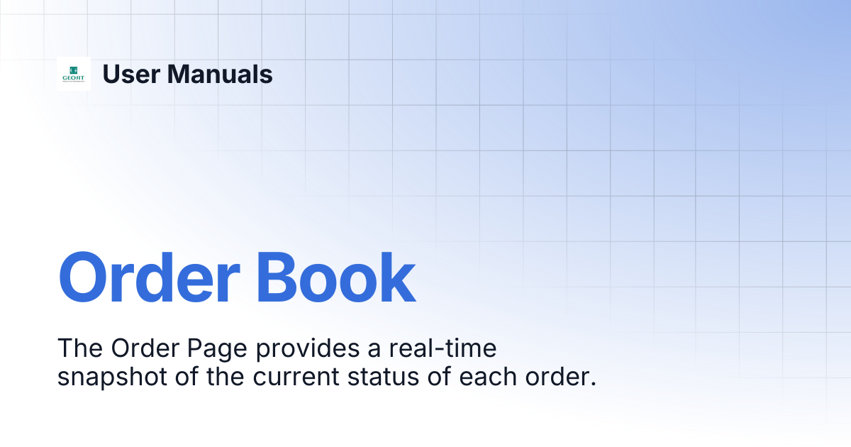 Order Book | User Manuals
